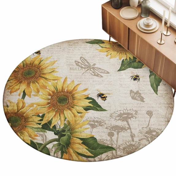 8ft Round Rug Sunflowers Area Rugs for Living Room Bedroom Washable Non ...