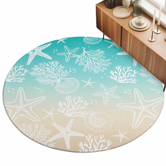 8ft Round Rug Teal Beige Ombre Coastal Area Rugs for Living Room ...