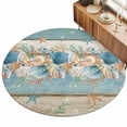 8ft Round Rug Teal Blue Brown Beach Coastal Area Rugs for Living Room ...