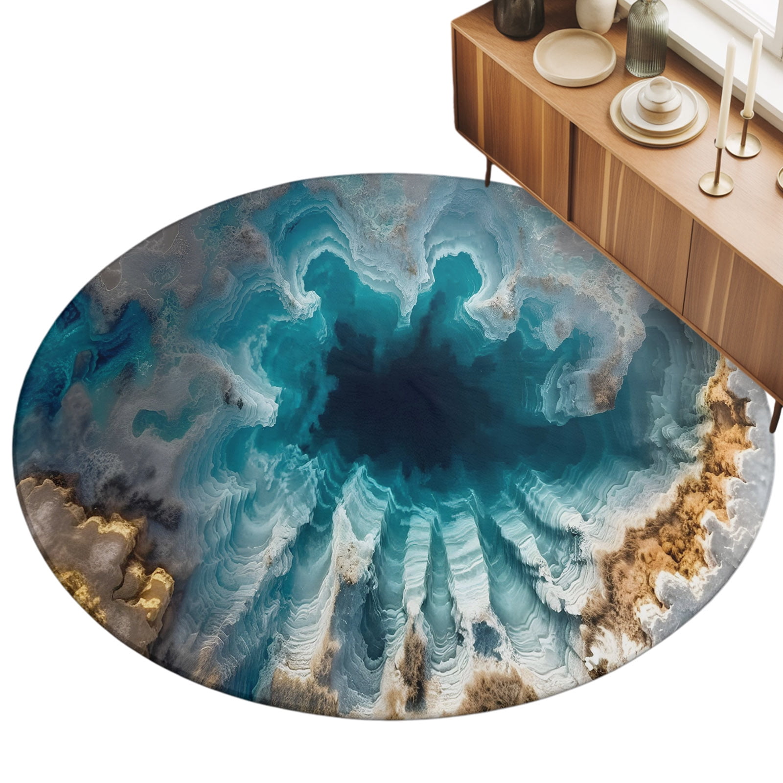 8ft Round Rug Teal Water Ripple Area Rugs for Living Room Bedroom ...