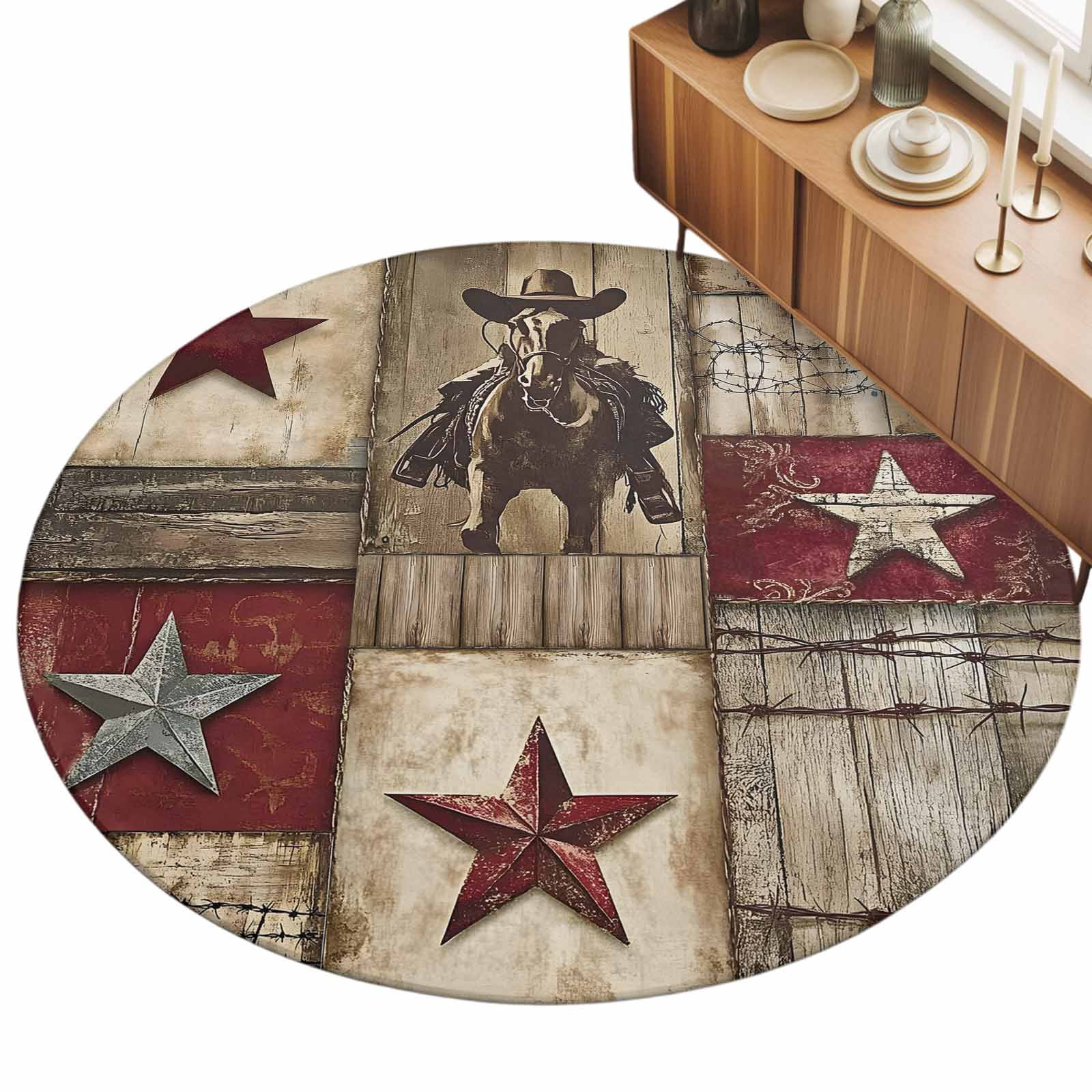 8ft Round Rug Texas Star Vintage Area Rugs for Living Room Bedroom ...