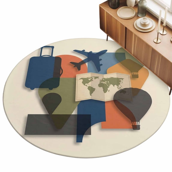 8ft Round Rug Travel Adventure Area Rugs for Living Room Bedroom ...