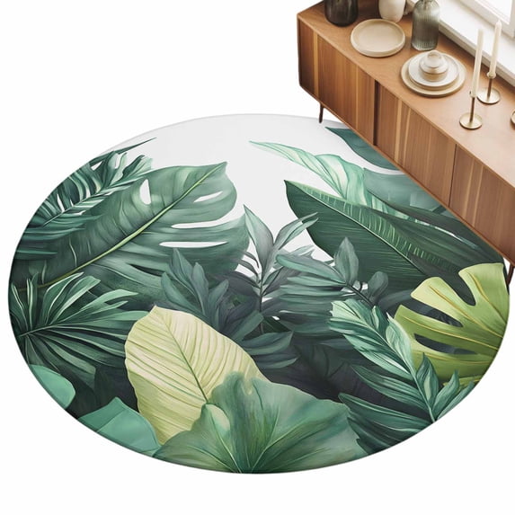 8ft Round Rug Tropical Leaves Area Rugs for Living Room Bedroom ...
