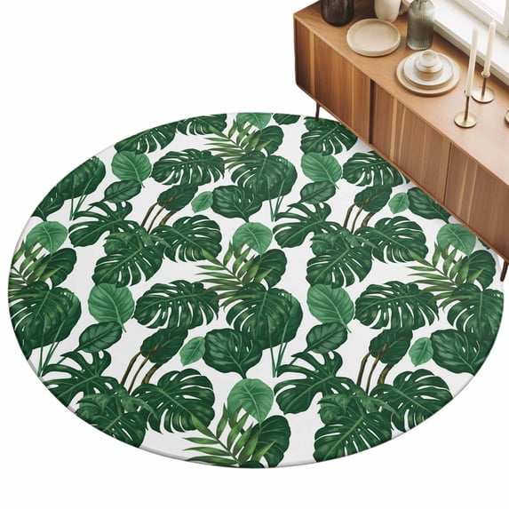 8ft Round Rug Tropical Palm Leaf Area Rugs for Living Room Bedroom ...