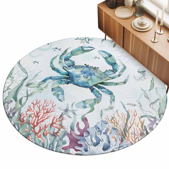 8ft Round Rug Turquoise Carbs Coastal Area Rugs for Living Room Bedroom ...