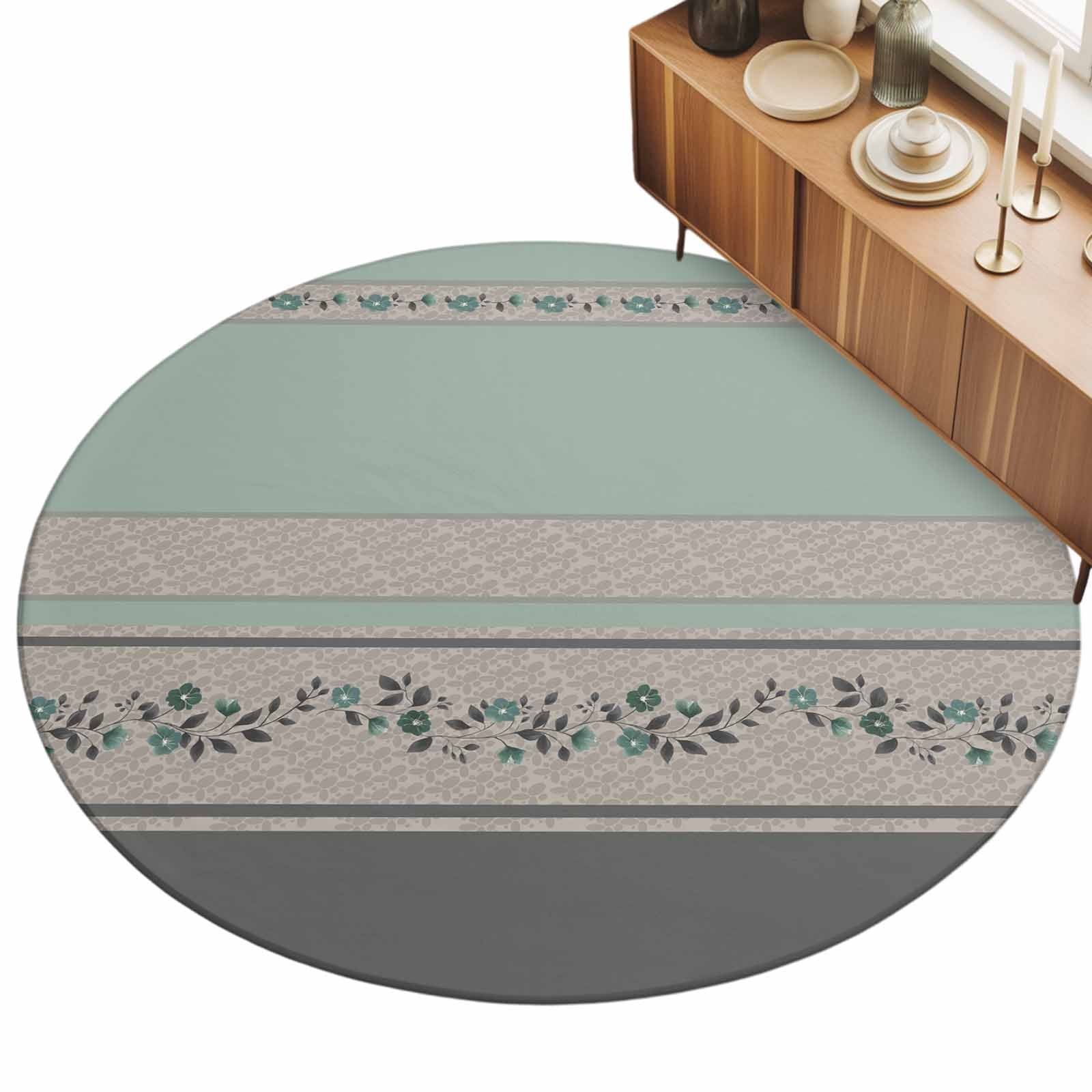 8ft Round Rug Turquoise Floral Area Rugs for Living Room Bedroom ...