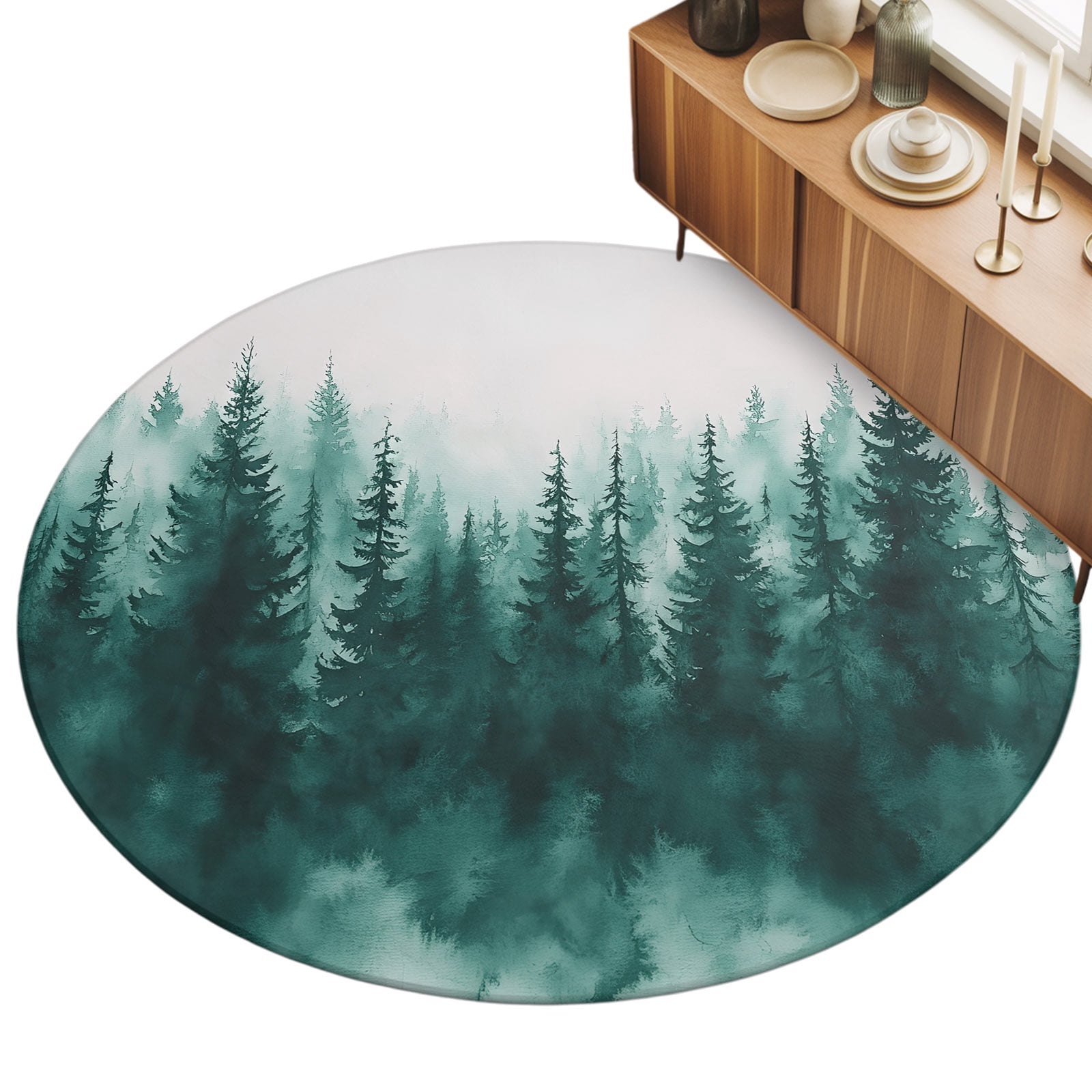 8ft Round Rug Turquoise Ombre Forest Area Rugs for Living Room Bedroom ...