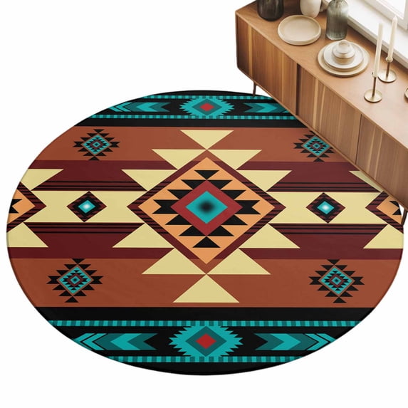 8ft Round Rug Turquoise Red Area Rugs for Living Room Bedroom Washable ...