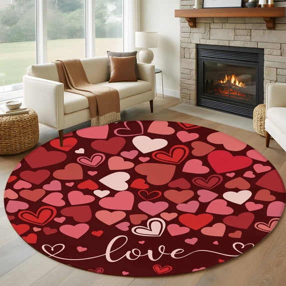 8ft Round Rug, Valentine's Day Non-Skid Rubber Backing Large Area Rugs ...