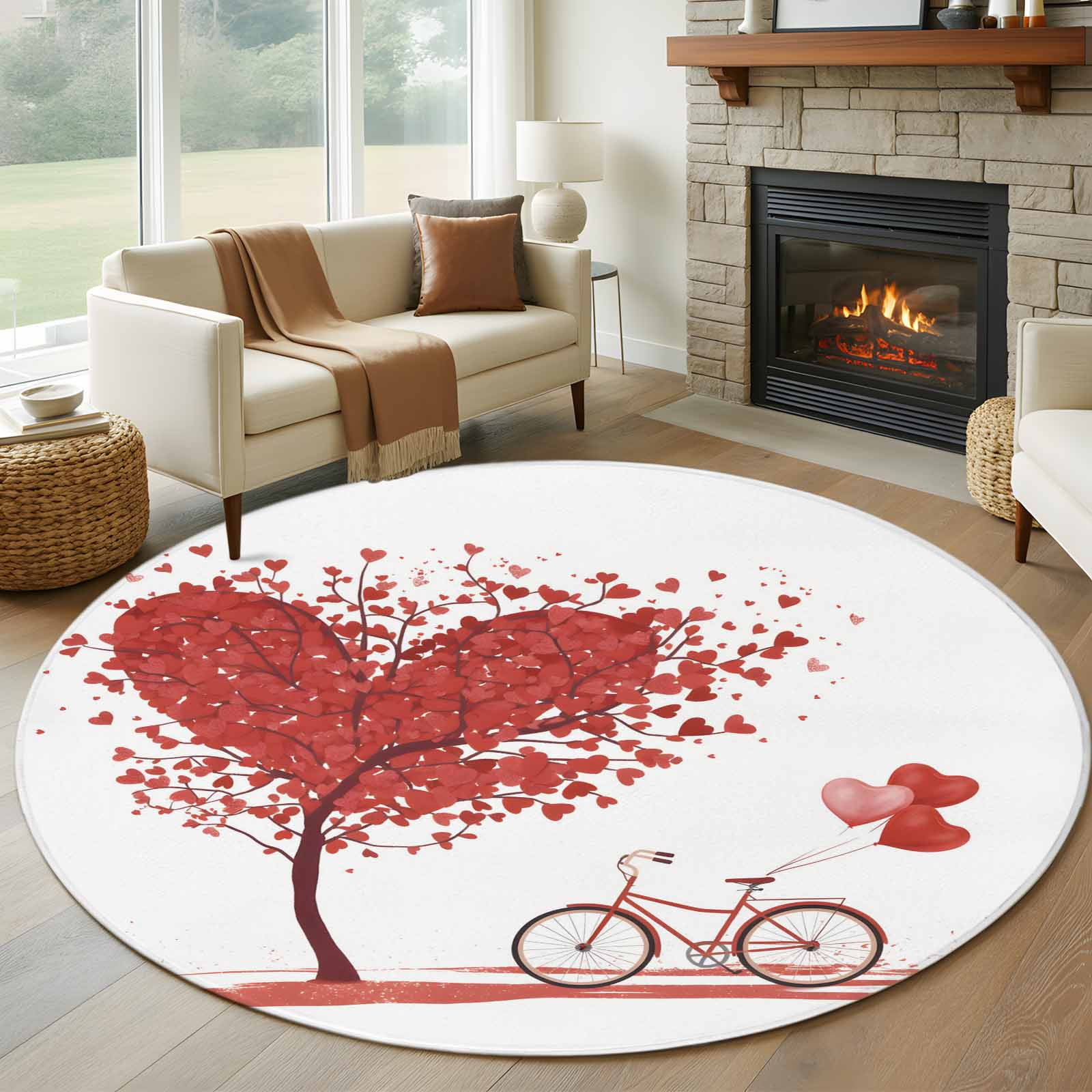 8ft Round Rug, Valentine's Day Non-Skid Rubber Backing Large Area Rugs ...