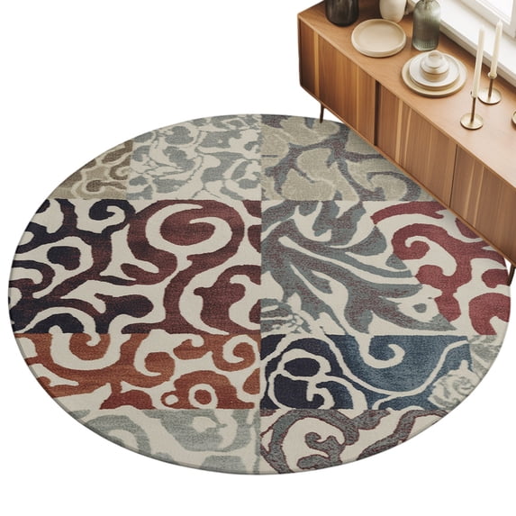 8ft Round Rug Vintage Abstract Area Rugs for Living Room Bedroom ...