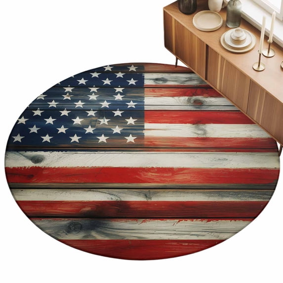 8ft Round Rug Vintage American Flag Area Rugs for Living Room Bedroom ...