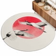 8ft Round Rug Vintage Birds Red Sun Area Rugs for Living Room Bedroom ...
