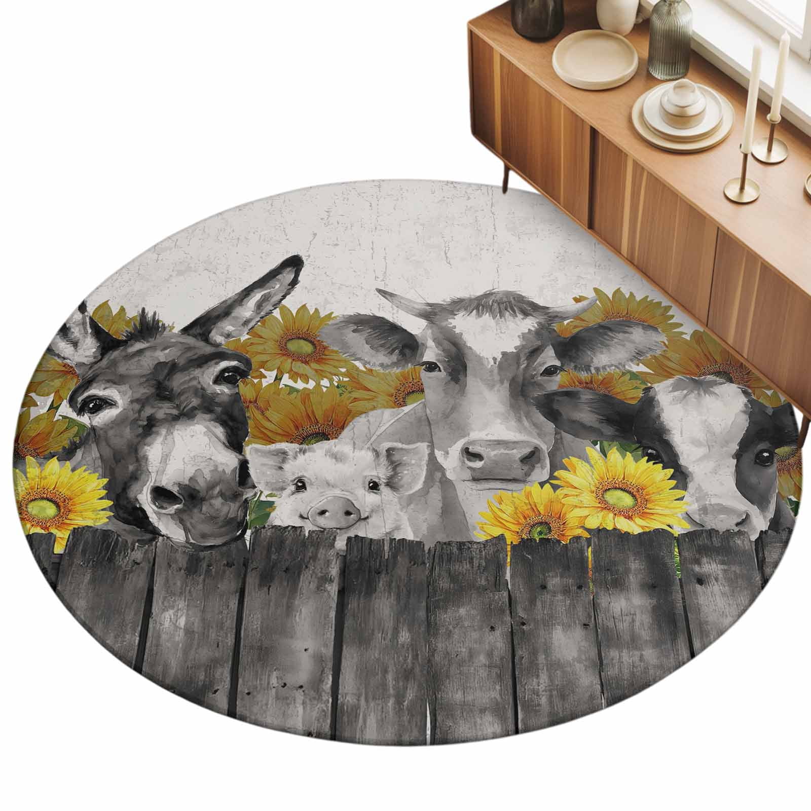 8ft Round Rug Vintage Farm Animals Area Rugs for Living Room Bedroom ...