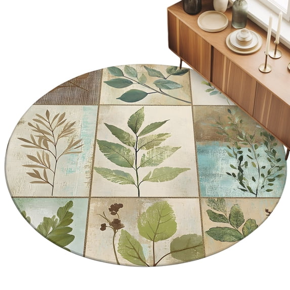8ft Round Rug Vintage Leaves Area Rugs for Living Room Bedroom Washable ...