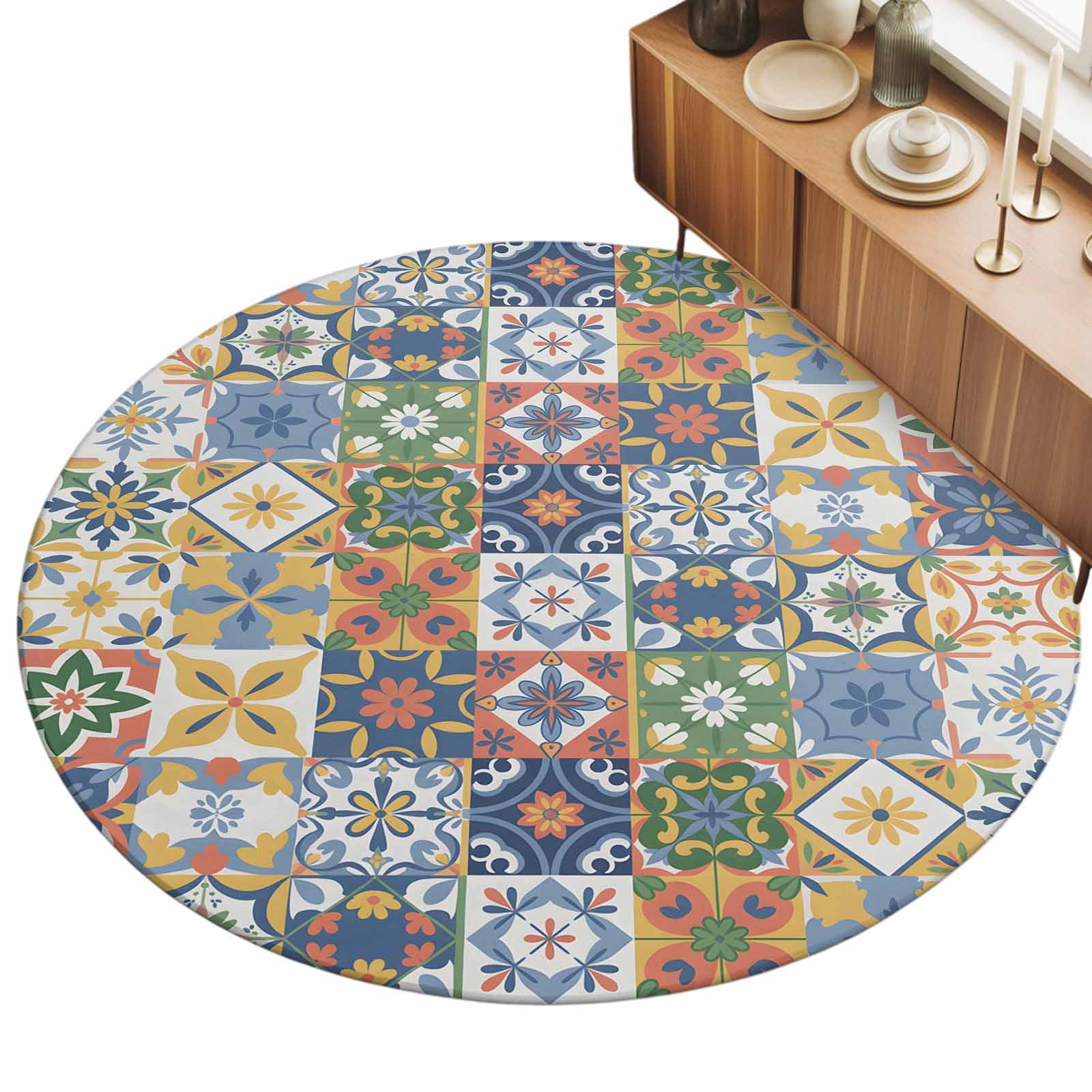 8ft Round Rug Vintage Mediterranean Area Rugs for Living Room Bedroom ...