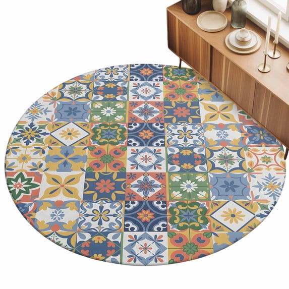 8ft Round Rug Vintage Mediterranean Area Rugs for Living Room Bedroom ...