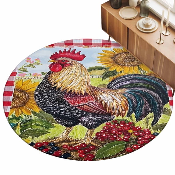 8ft Round Rug Vintage Rooster Area Rugs for Living Room Bedroom ...