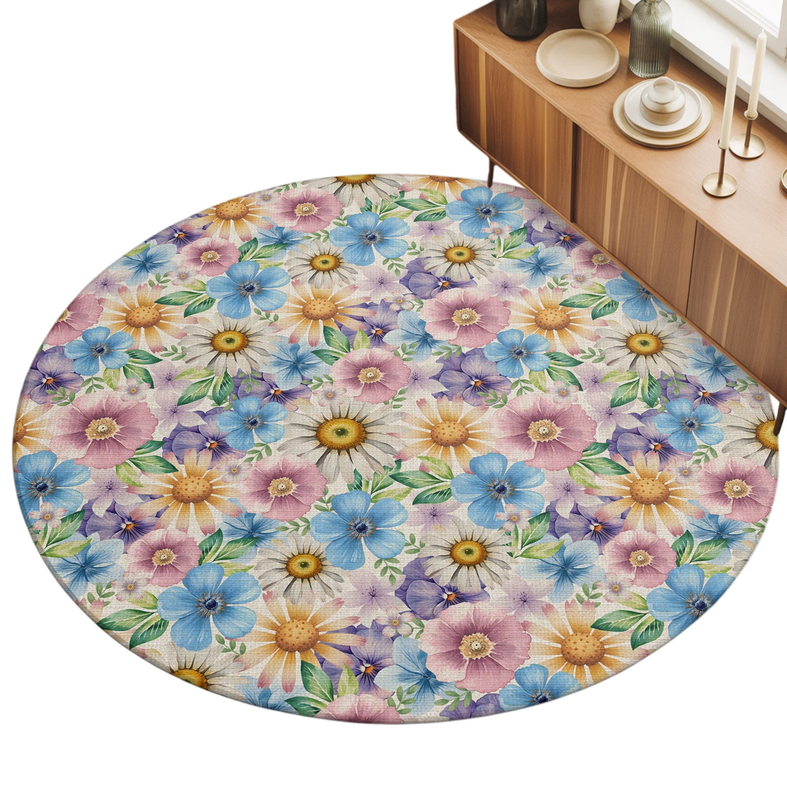 8ft Round Rug Watercolor Flowers Area Rugs for Living Room Bedroom ...