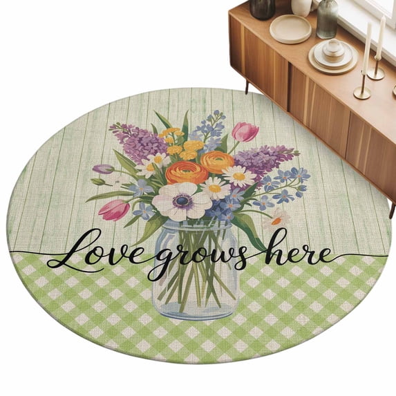 8ft Round Rug Watercolor Flowers Area Rugs for Living Room Bedroom ...