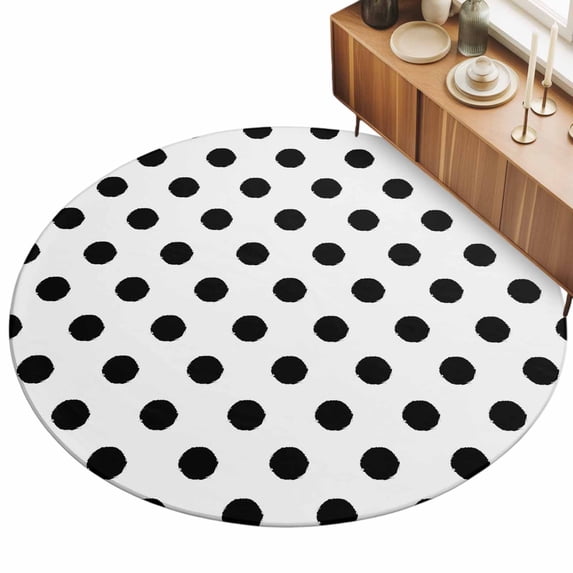 8ft Round Rug Wave Point Black Area Rugs for Living Room Bedroom ...