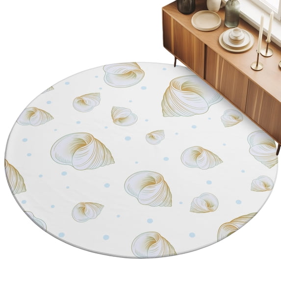 8ft Round Rug White Conch Coastal Area Rugs for Living Room Bedroom ...