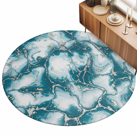 8ft Round Rug White Dark Green Marble Area Rugs for Living Room Bedroom ...