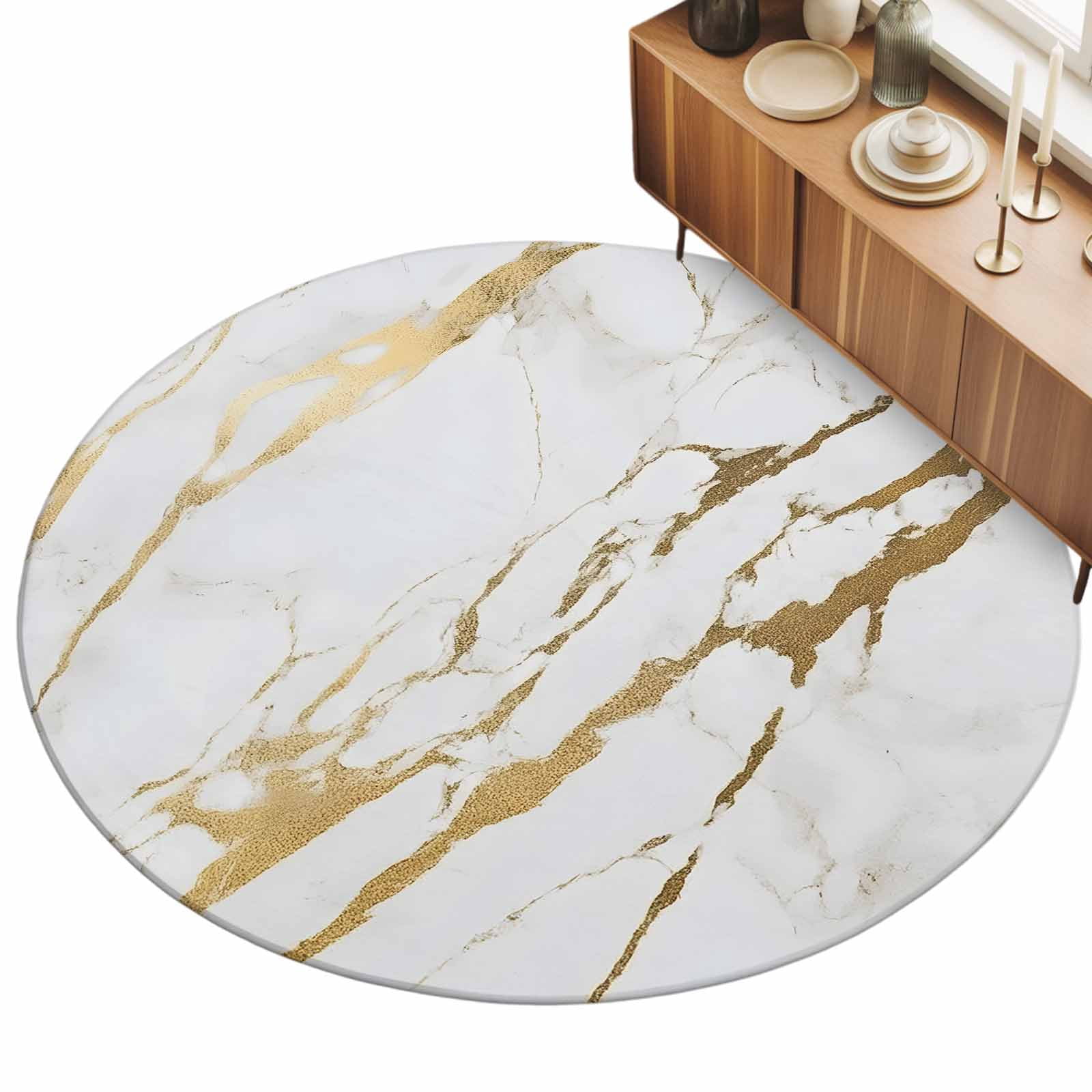 8ft Round Rug White Gold Modern Area Rugs for Living Room Bedroom ...