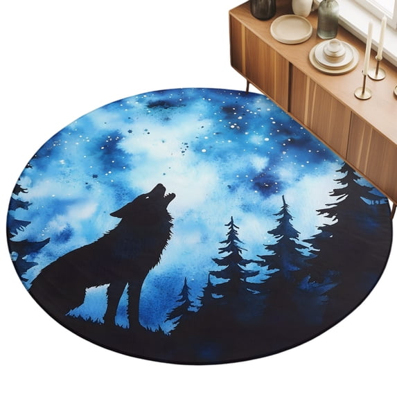 8ft Round Rug Wolf Black Silhouette Area Rugs for Living Room Bedroom ...