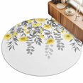 8ft Round Rug Yellow Floral Area Rugs for Living Room Bedroom Washable ...