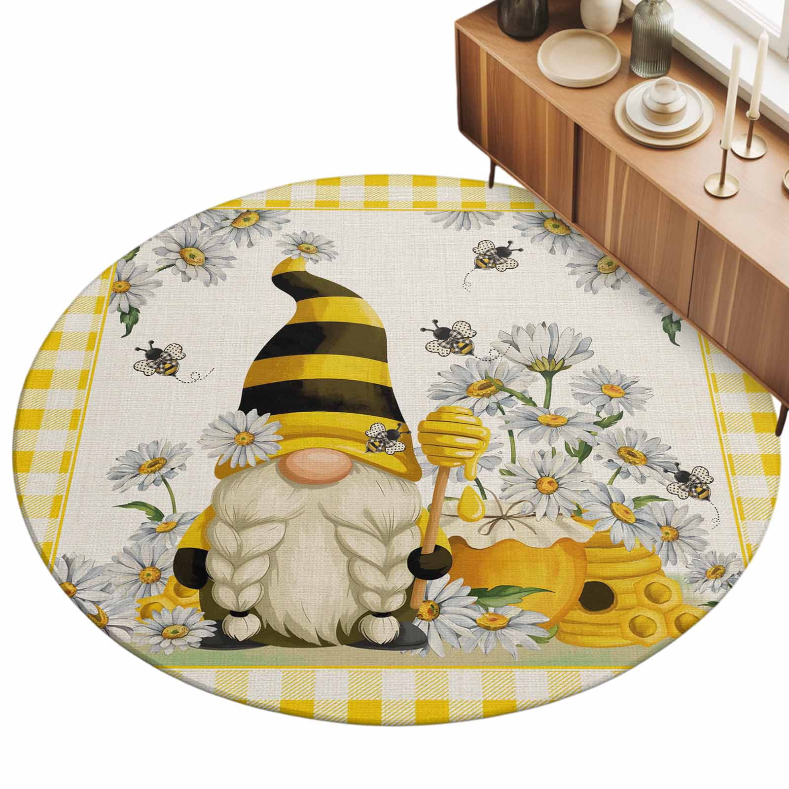 8ft Round Rug Yellow Gnomes Area Rugs for Living Room Bedroom Washable ...