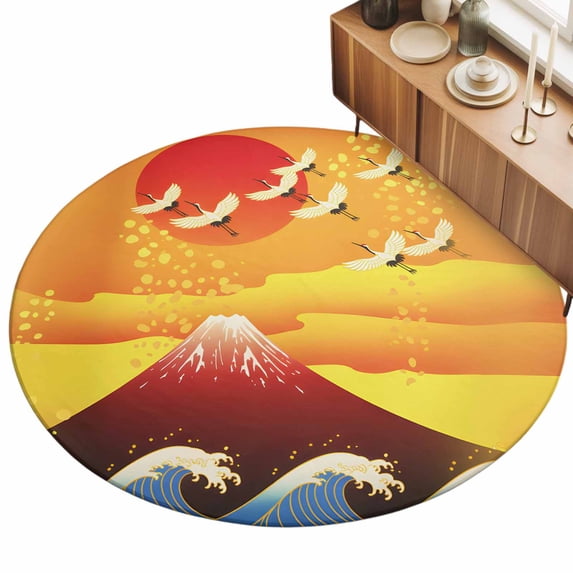 8ft Round Rug Yellow Orange Mountains Area Rugs for Living Room Bedroom ...