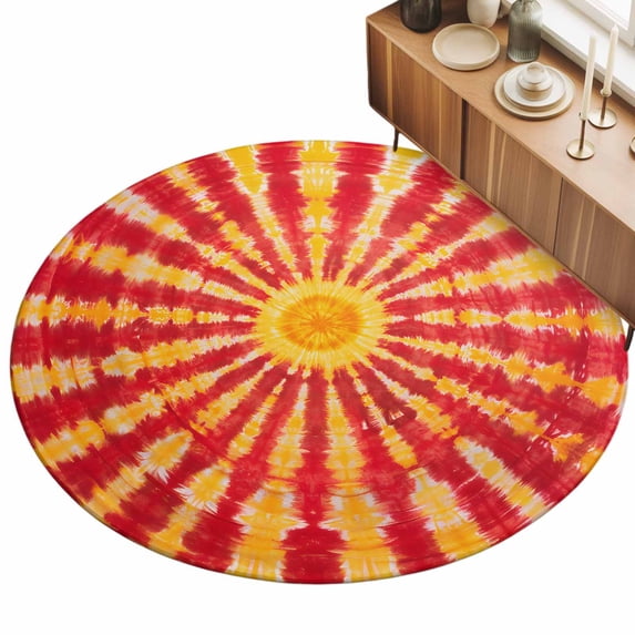 8ft Round Rug Yellow Red Boho Area Rugs for Living Room Bedroom ...