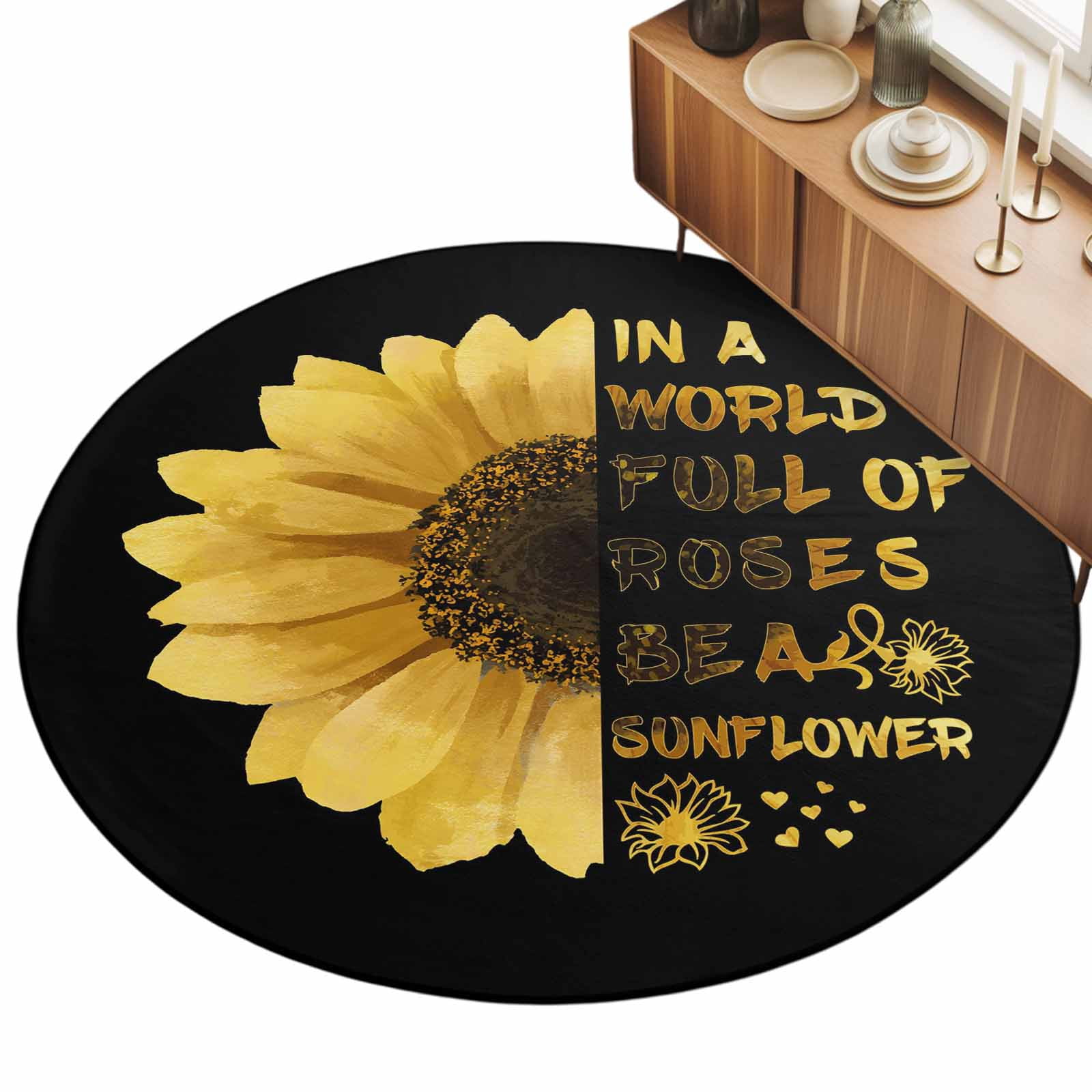8ft Round Rug Yellow Sunflowers Area Rugs for Living Room Bedroom ...