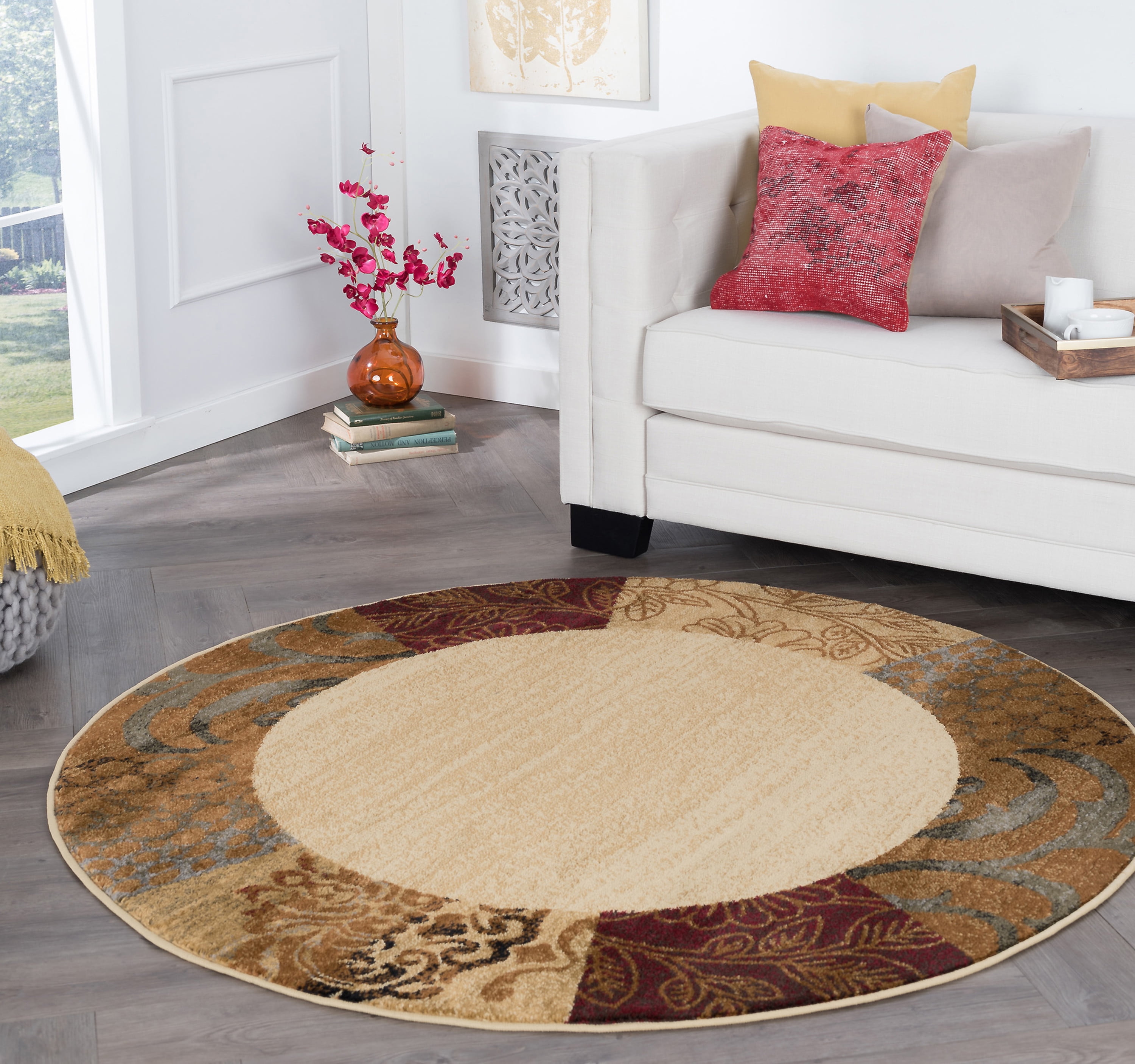 8ft Round Transitional Beige Round Area Rugs for Living Room | Bedroom ...