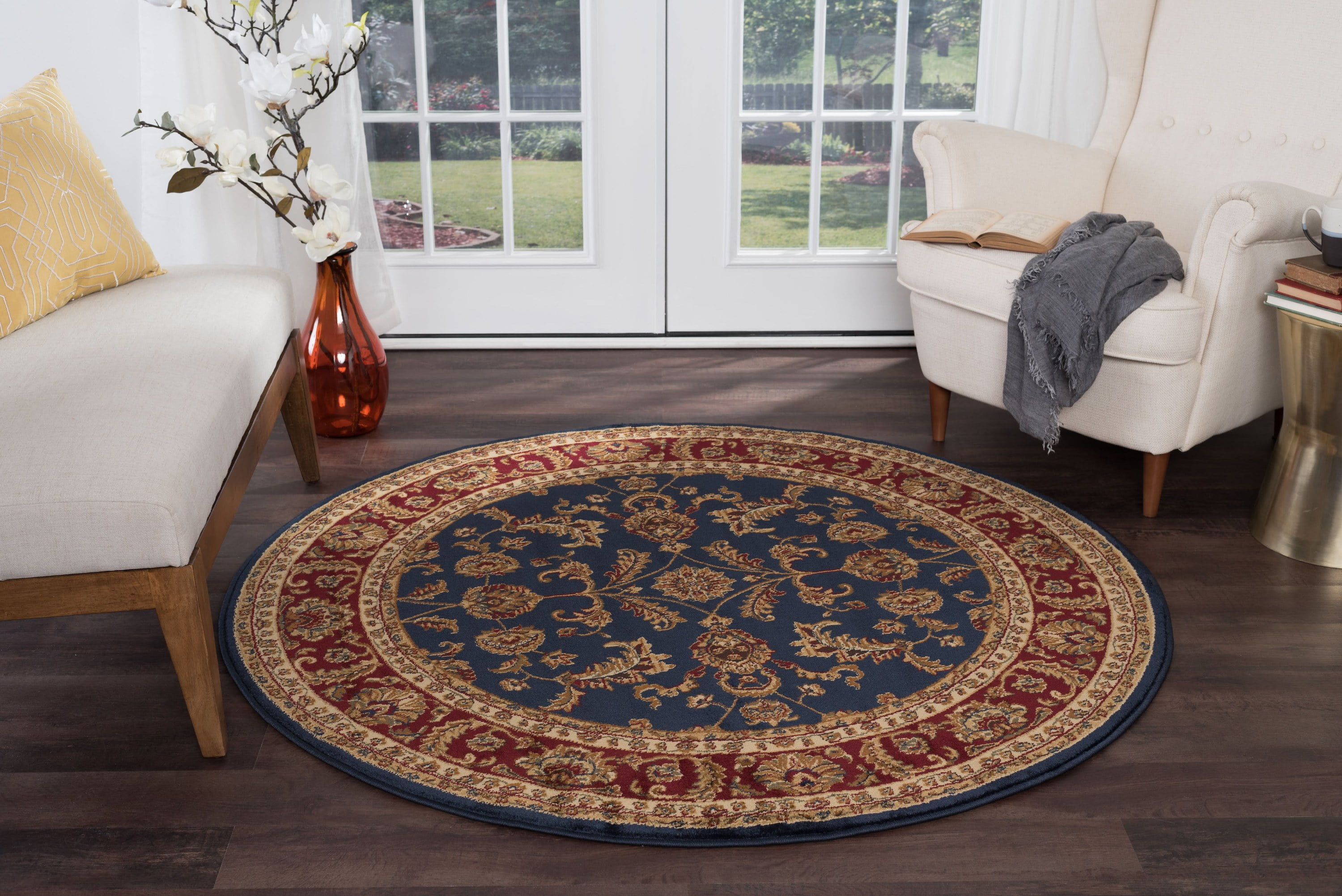 8ft Round Transitional Navy Round Area Rugs for Living Room | Bedroom ...