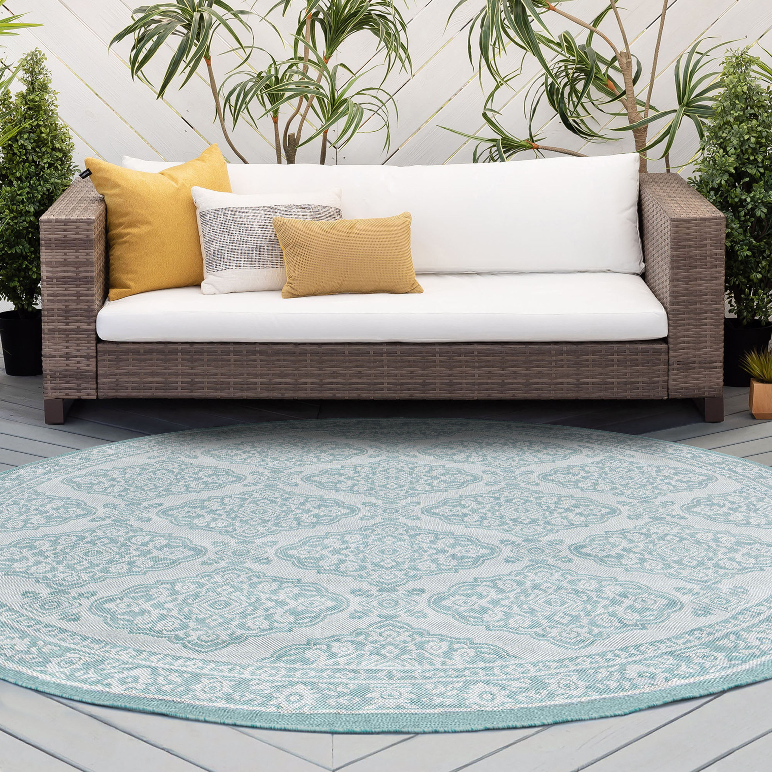 8ft Round Water Resistant, Large Indoor Outdoor Rugs for Patios, Front ...