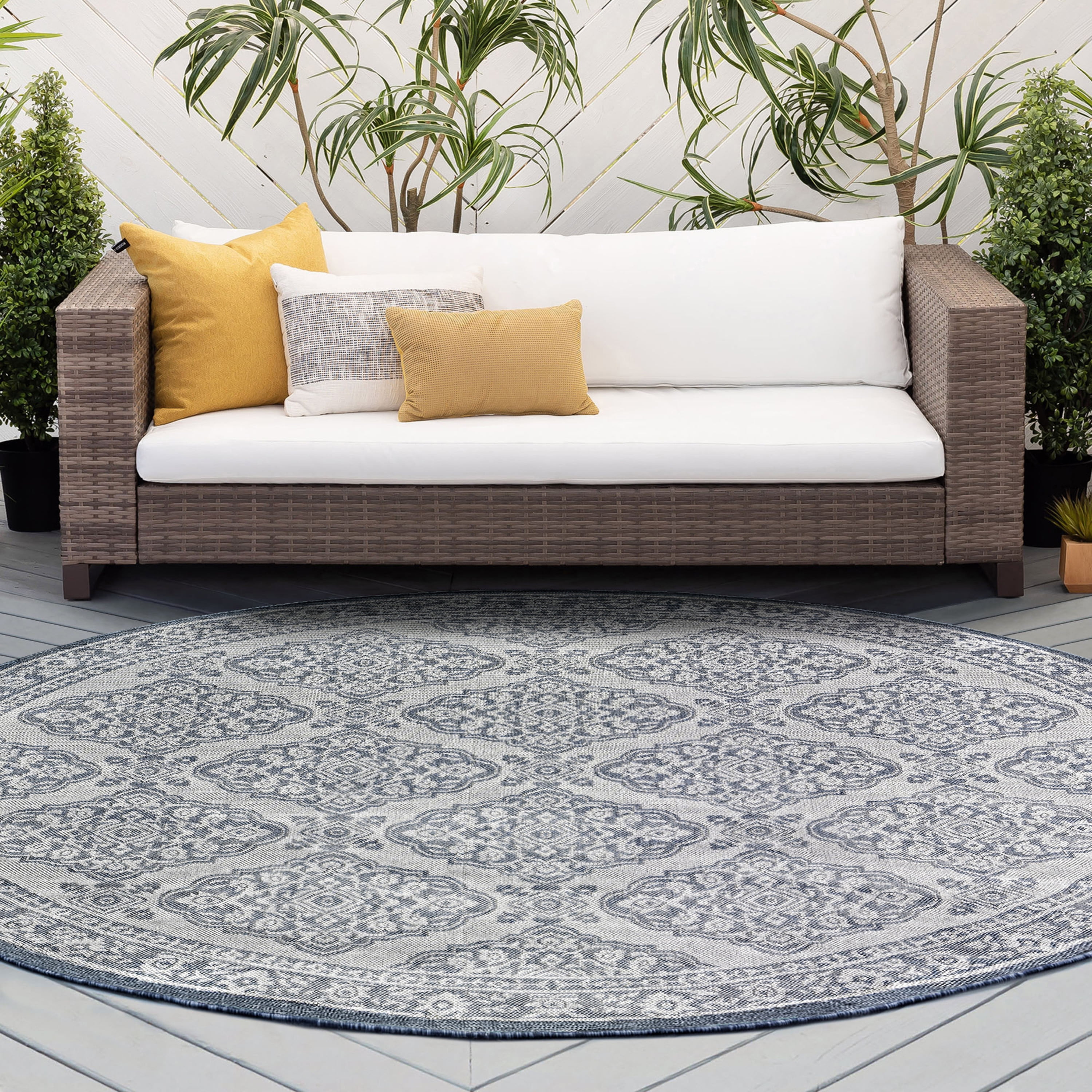 8ft Round Water Resistant, Large Indoor Outdoor Rugs for Patios, Front ...