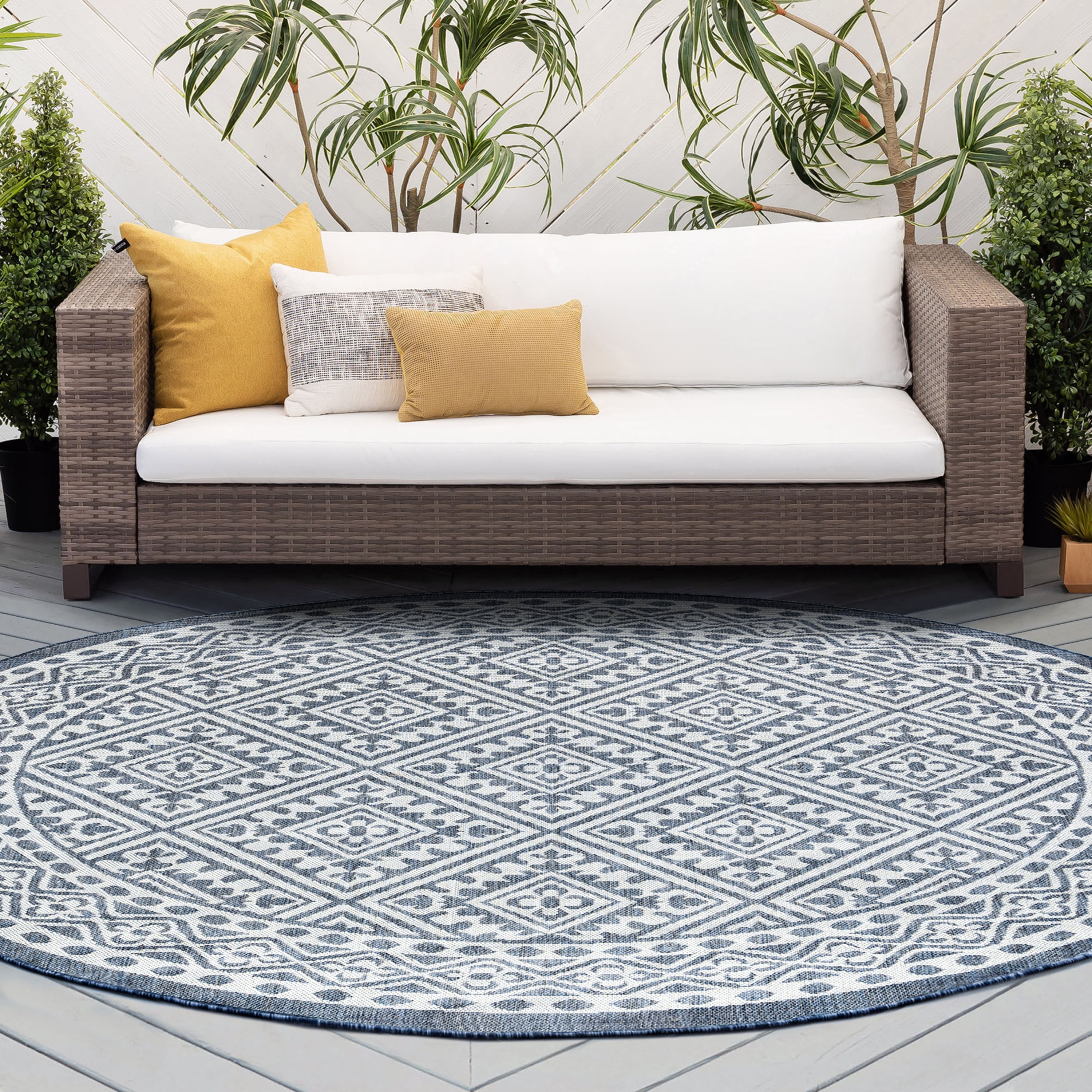 8ft Round Water Resistant, Large Indoor Outdoor Rugs for Patios, Front ...