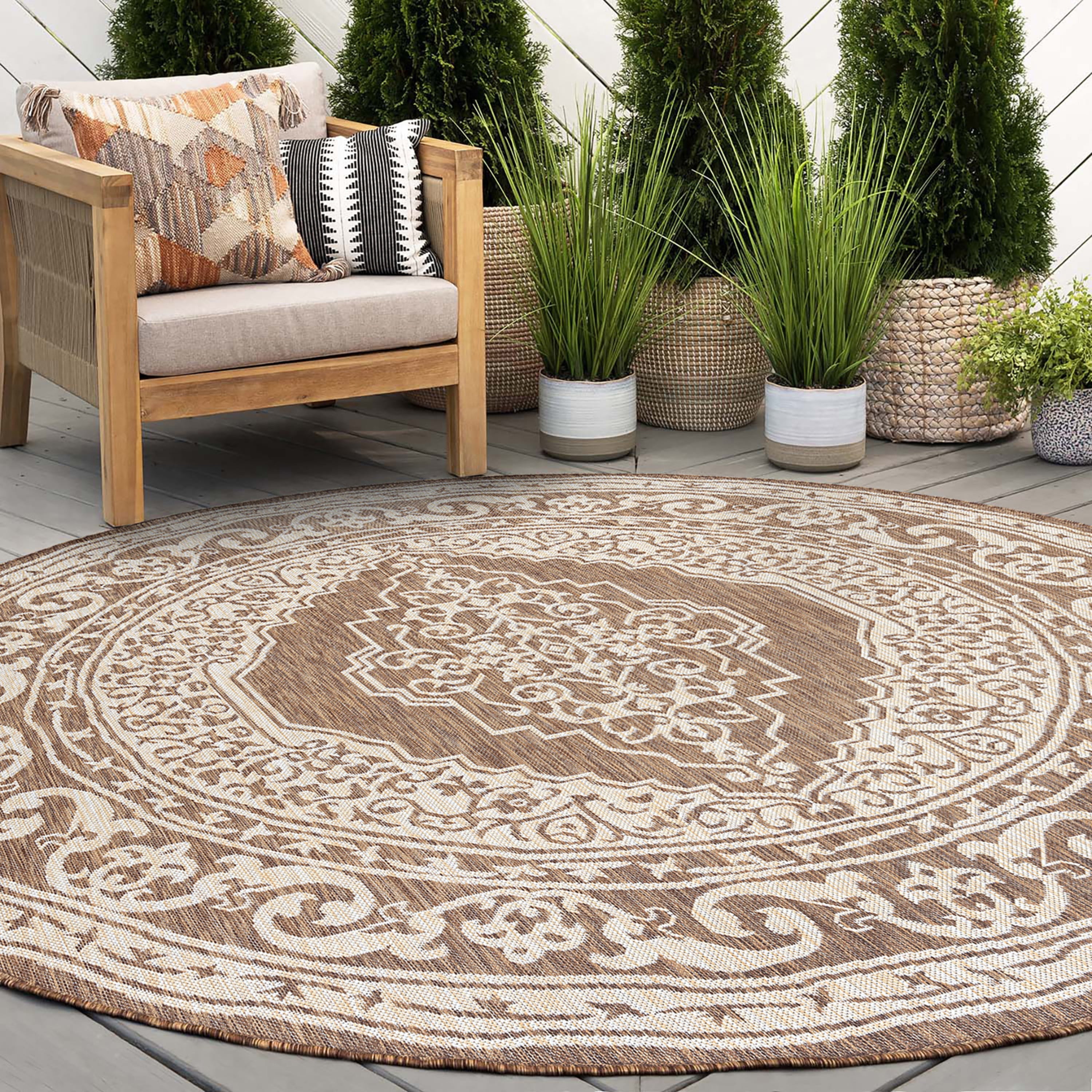 8ft Round Water Resistant, Large Indoor Outdoor Rugs for Patios, Front ...