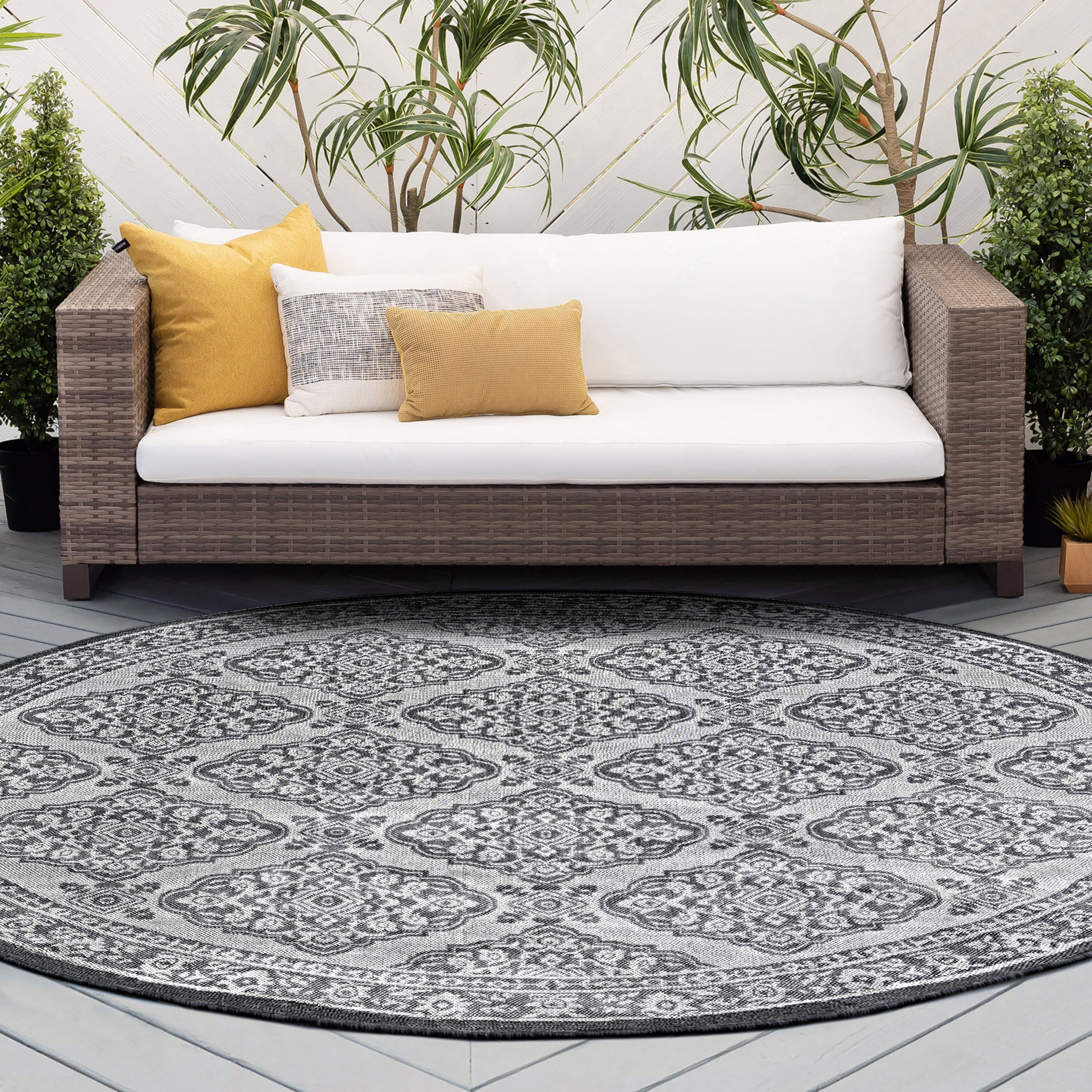 8ft Round Water Resistant, Large Indoor Outdoor Rugs for Patios, Front ...