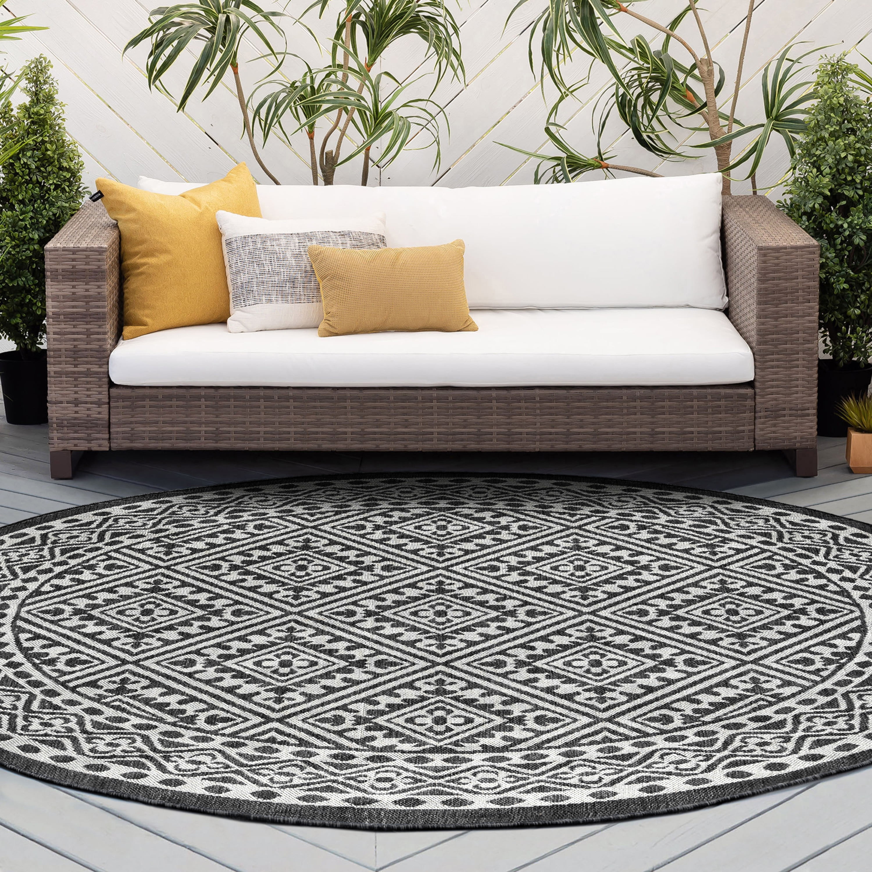 8ft Round Water Resistant, Large Indoor Outdoor Rugs for Patios, Front ...