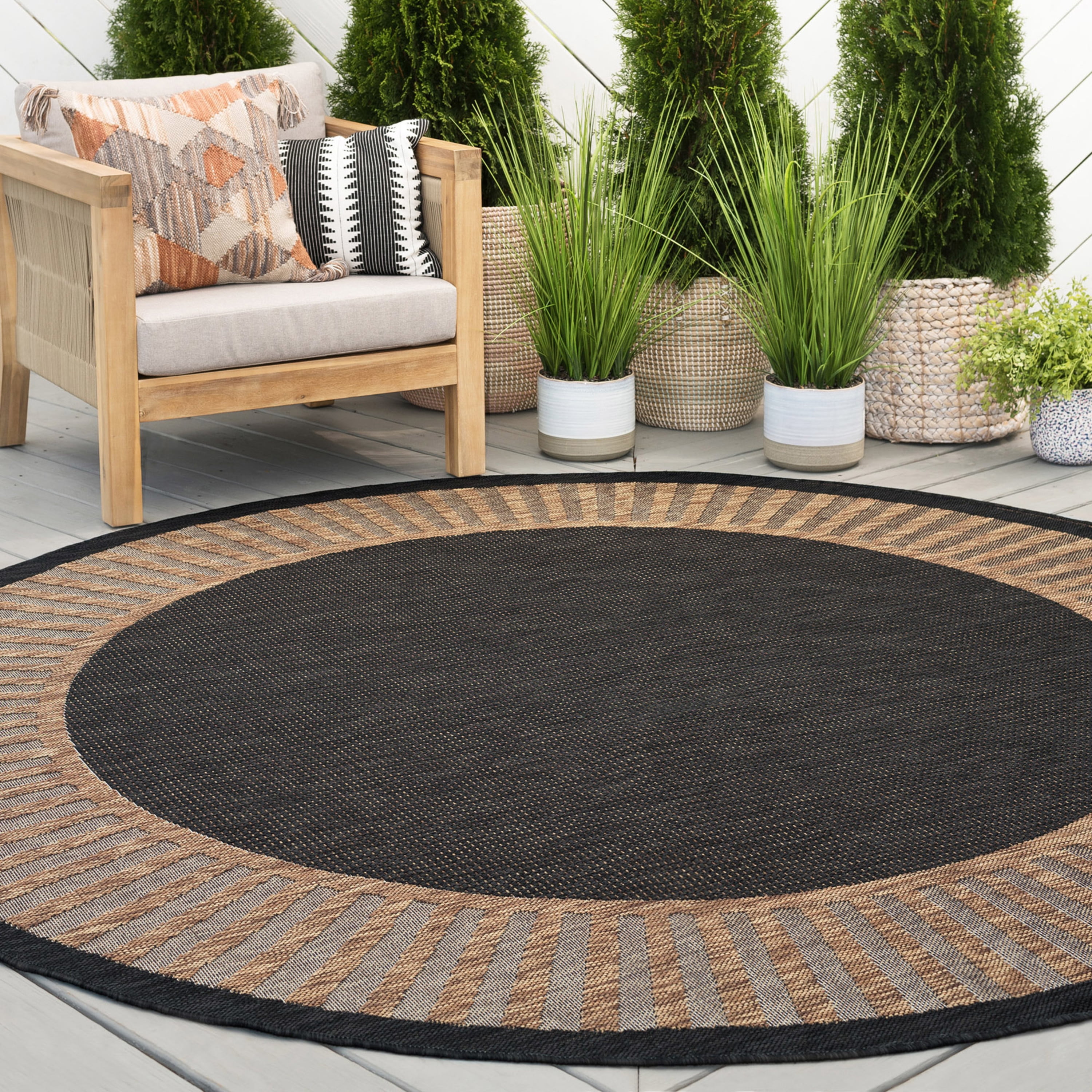 8ft Round Water Resistant, Large Indoor Outdoor Rugs for Patios, Front ...