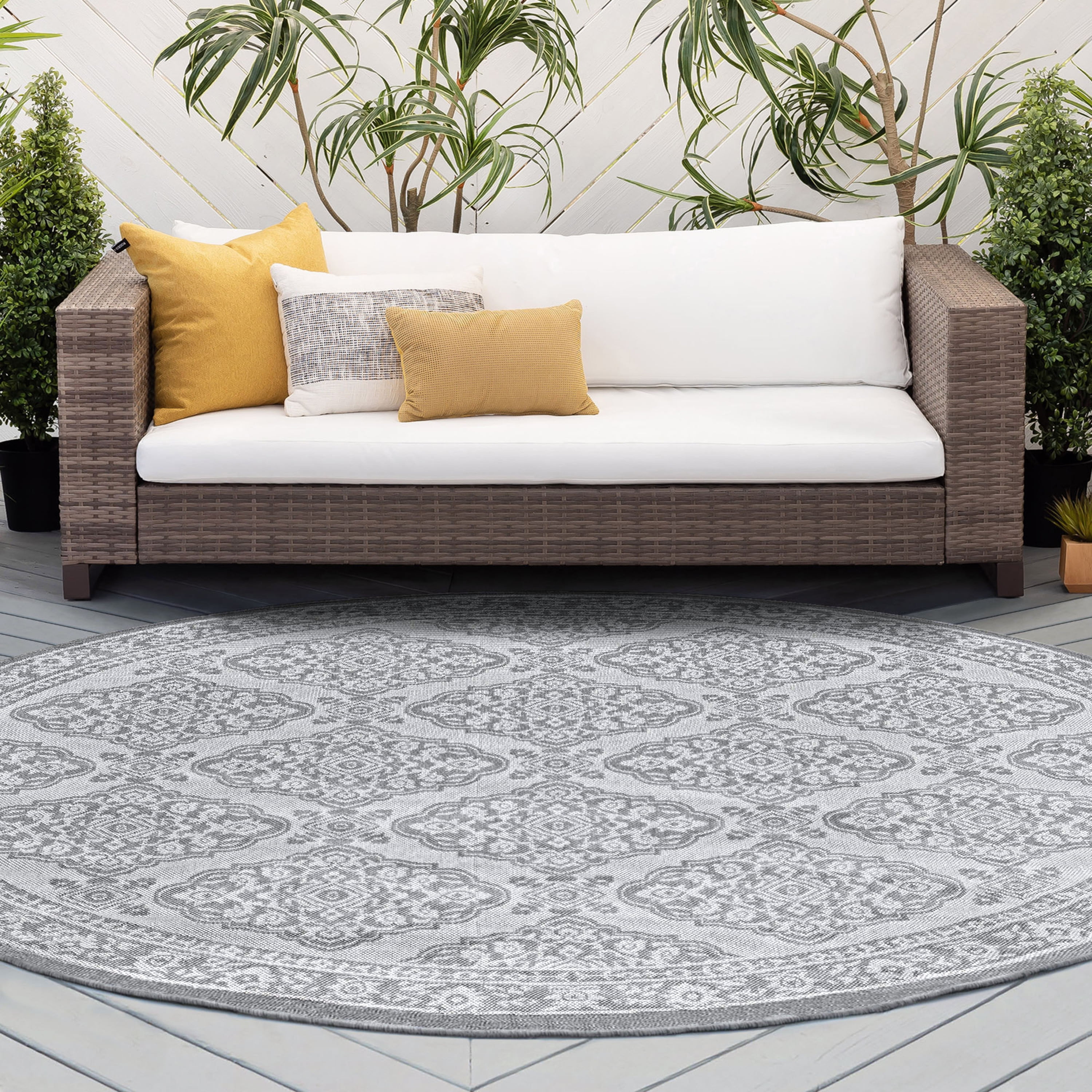 8ft Round Water Resistant, Large Indoor Outdoor Rugs for Patios, Front ...