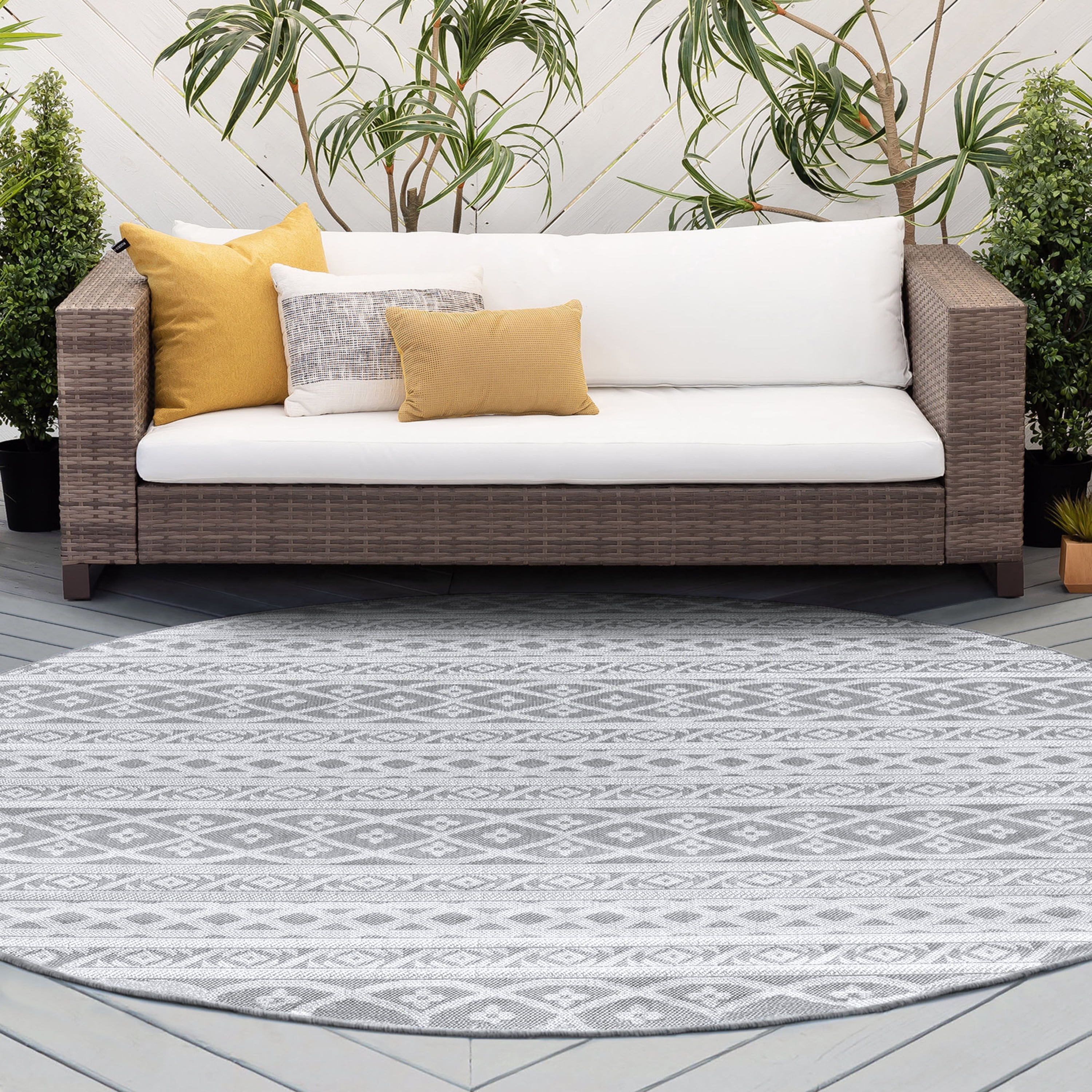 8ft Round Water Resistant, Large Indoor Outdoor Rugs for Patios, Front ...