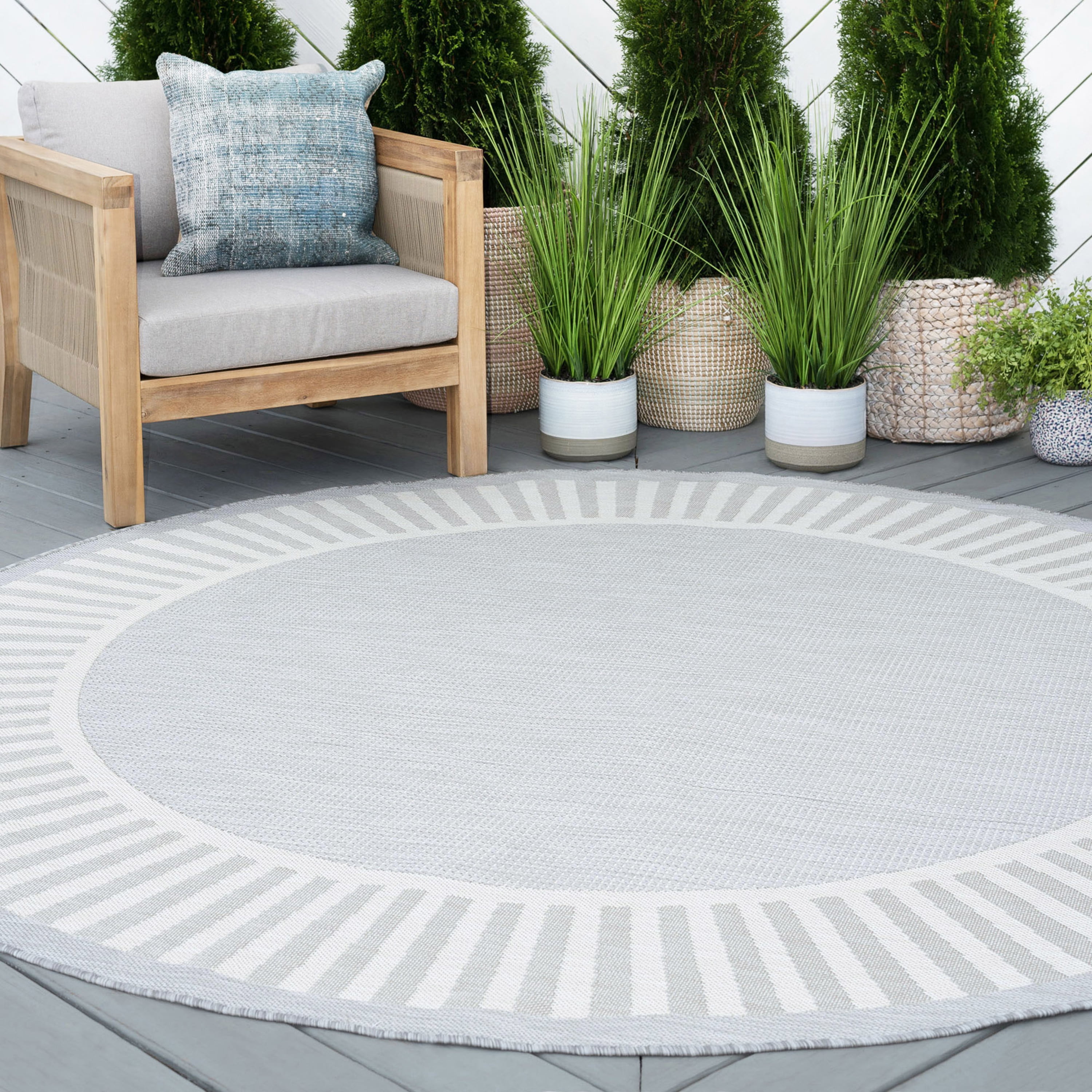 8ft Round Water Resistant, Large Indoor Outdoor Rugs for Patios, Front ...
