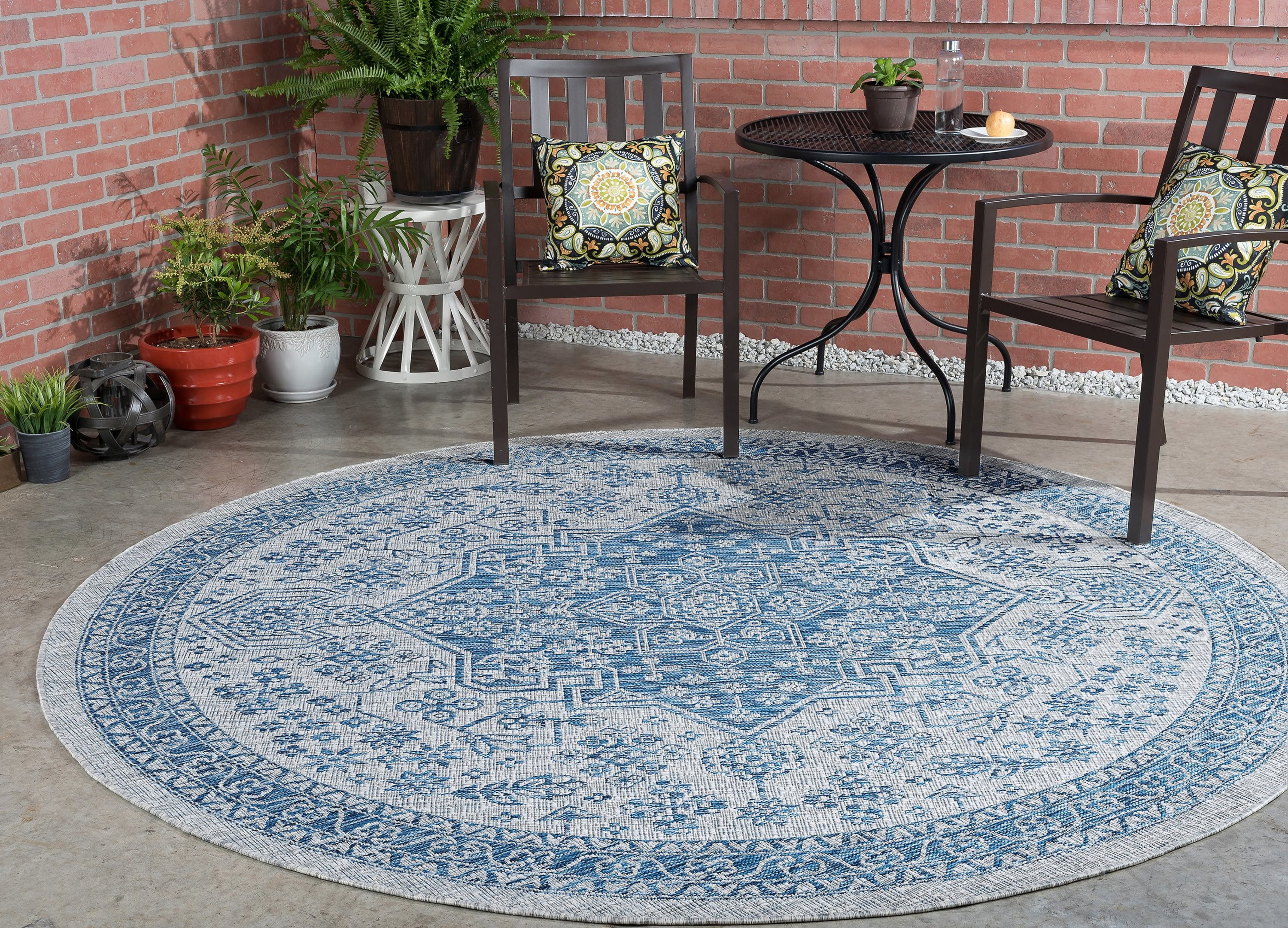 8ft Round Water Resistant, Large Indoor Outdoor Rugs for Patios, Front ...
