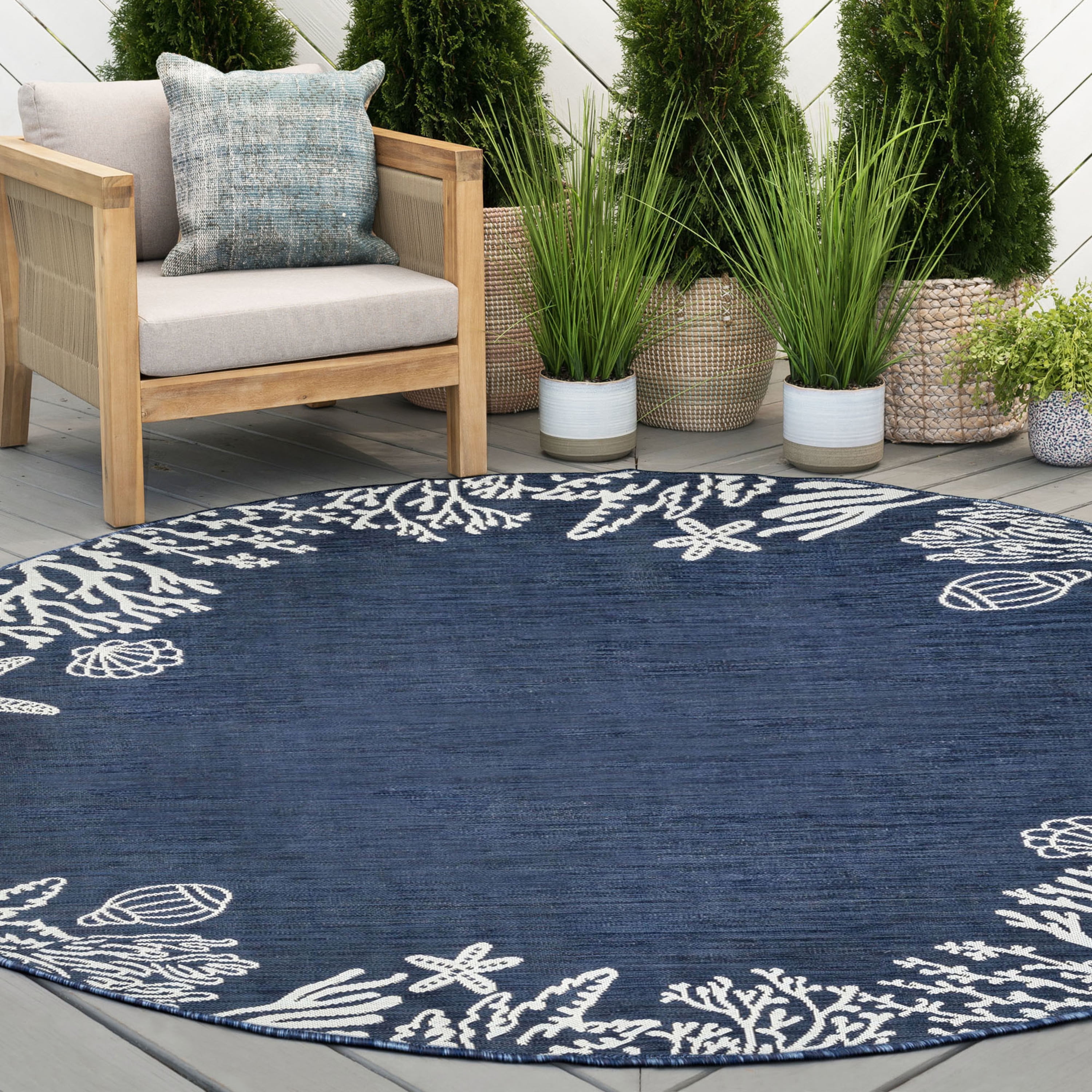 8ft Round Water Resistant, Large Indoor Outdoor Rugs for Patios, Front ...