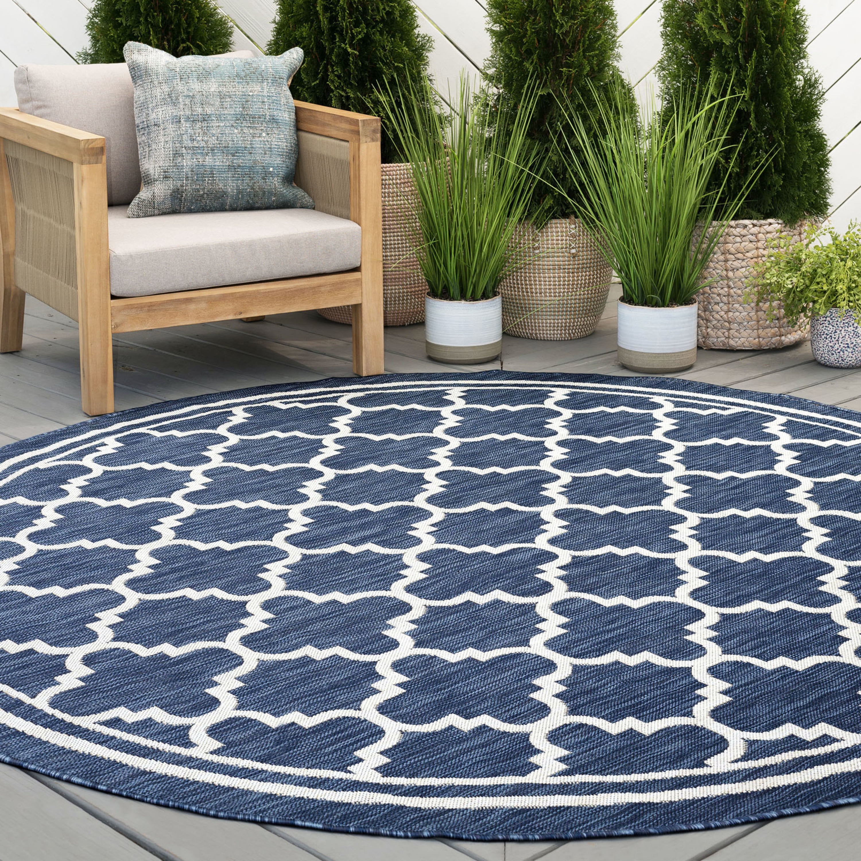 8ft Round Water Resistant, Large Indoor Outdoor Rugs for Patios, Front ...