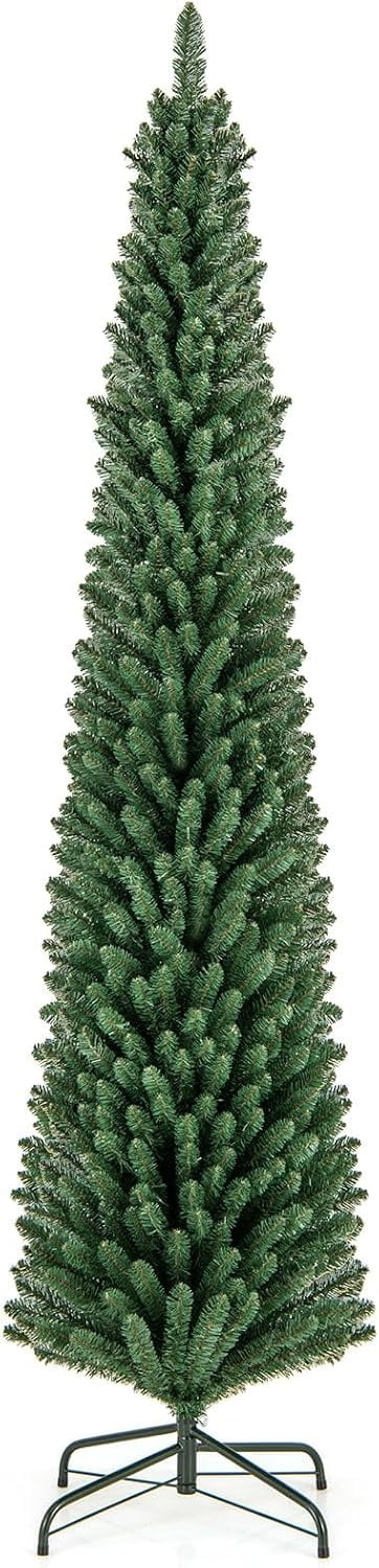 8ft Slim Pencil Christmas Tree, Artificial Skinny Xmas Tree with Quick ...